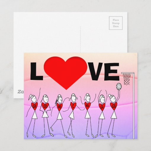 Love Netball Positions Stick Figures and Heart Postcard | Zazzle