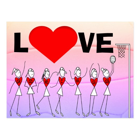 Love Netball Positions Stick Figures and Heart Postcard | Zazzle.com