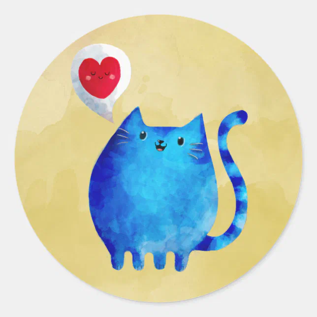 Love of The Blue Kitty Cat Classic Round Sticker | Zazzle