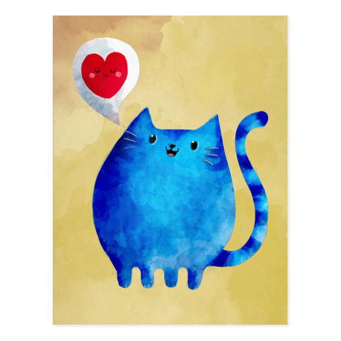 Love of The Blue Kitty Cat Postcard | Zazzle.com
