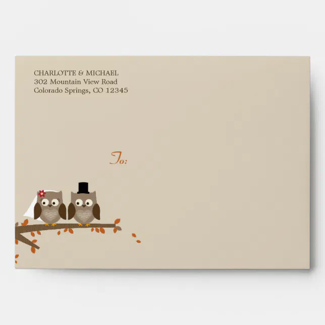 Love Owls Wedding - A7 Envelope | Zazzle