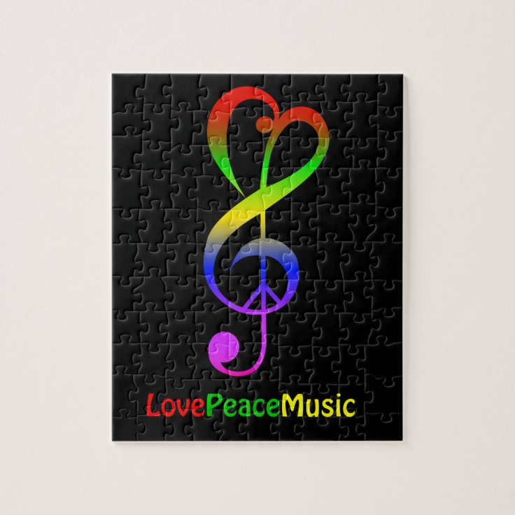 Love peace music hippie treble clef jigsaw puzzle | Zazzle