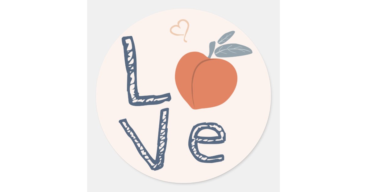 LOVE Peach design with heart shape Classic Round Sticker | Zazzle