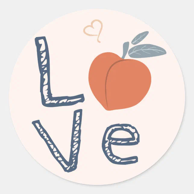 LOVE Peach design with heart shape Classic Round Sticker | Zazzle