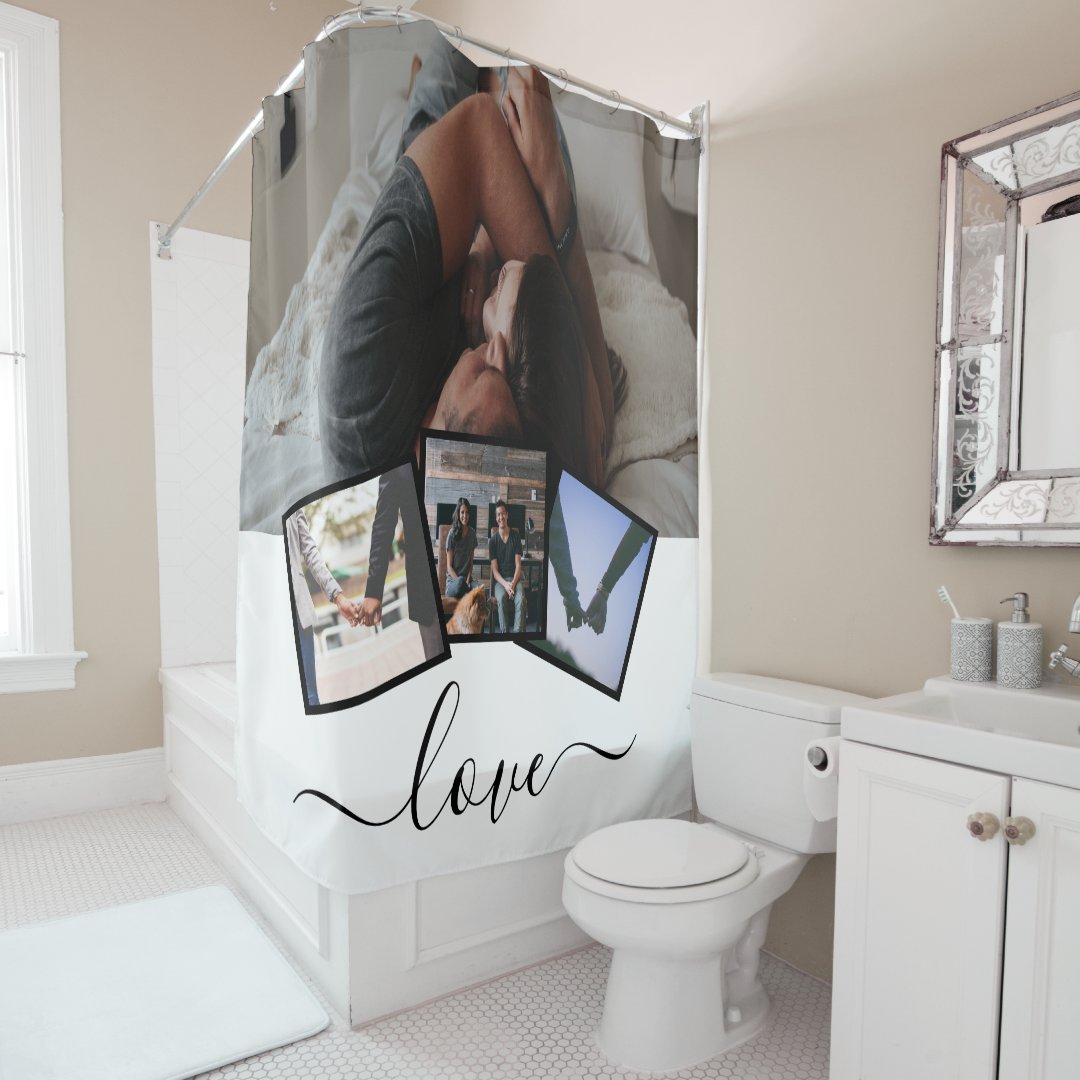Love Photo Collage Personalized 4 Photo Template Shower Curtain | Zazzle