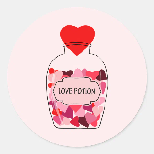 Love Potion Happy Valentine's Day Pink and Red Classic Round Sticker ...