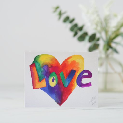 Love Rainbow Heart Watercolor Art Postcard | Zazzle