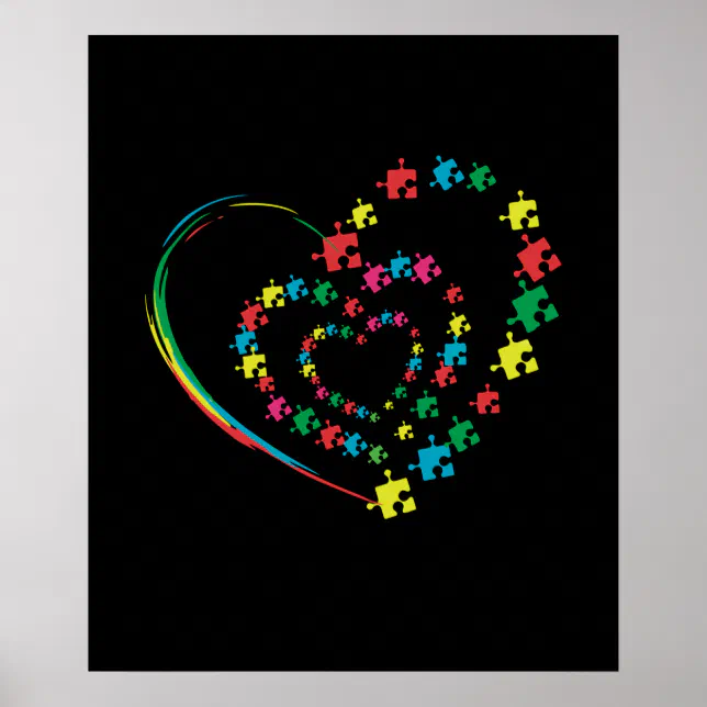 Love Ribbon Heart Puzzle Autism Awareness Gift Poster | Zazzle