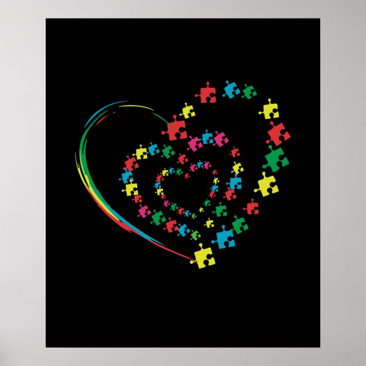 Love Ribbon Heart Puzzle Autism Awareness Gift Poster | Zazzle