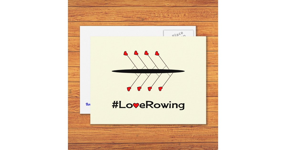 Love Rowing slogan and boat Postcard | Zazzle