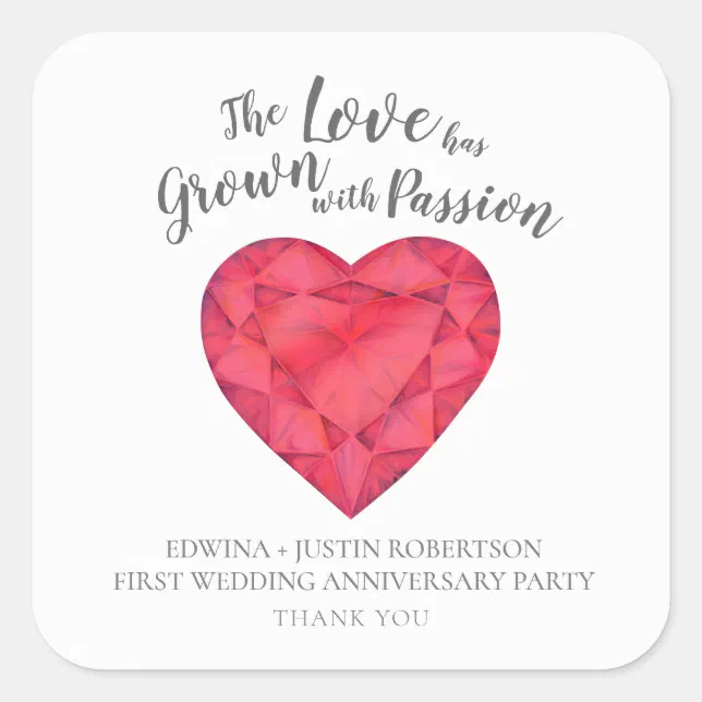 Love ruby after the wedding 1st anniversary party square sticker | Zazzle