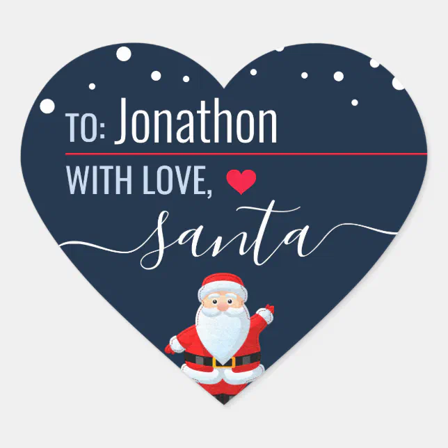"Love, Santa" Navy Blue Customized Christmas Gift Heart Sticker | Zazzle