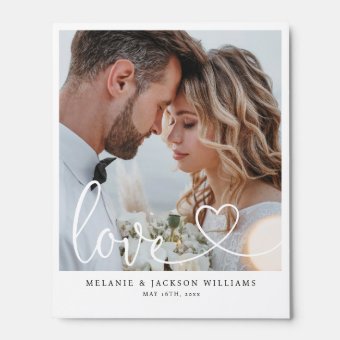 Love Script Heart Minimal Custom Wedding Photo Picture Ledge | Zazzle