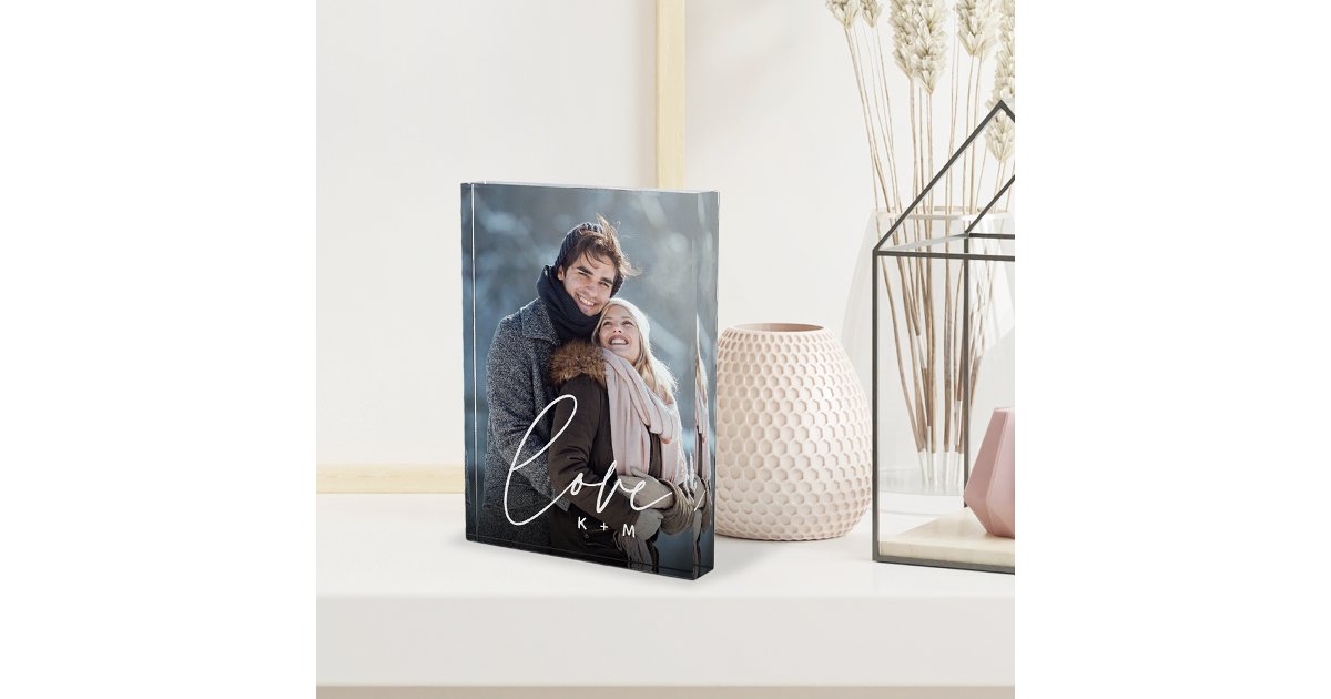 Love Script Overlay Personalized Couples Photo Block | Zazzle