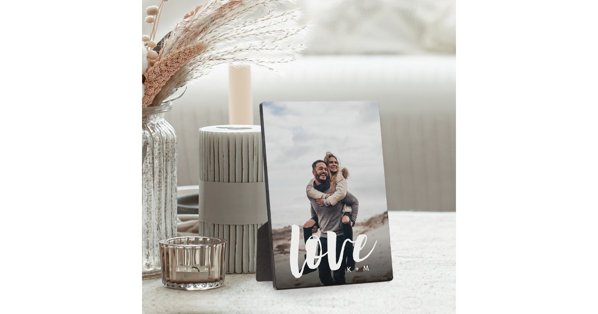 Love Script Overlay Personalized Couples Photo Plaque | Zazzle
