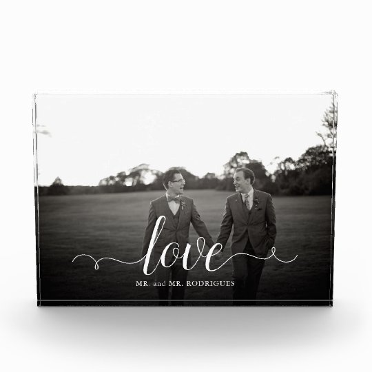 Love Script Picture Simple Calligraphy Gay Wedding Photo Block | Zazzle.com