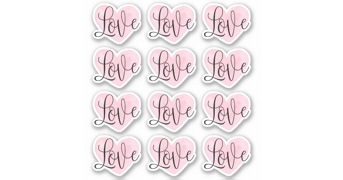 Love script. Watercolor pink heart Valentines day Sticker | Zazzle