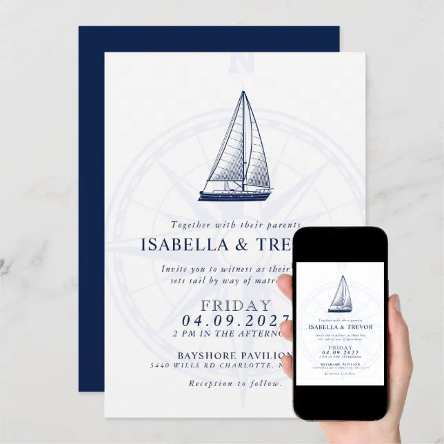 Love Sets Sail | Nautical Wedding Solid Navy Invitation | Zazzle