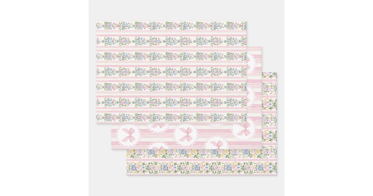 Love Shack Baby Blush Pink Coquette Bow Floral Wrapping Paper Sheets ...