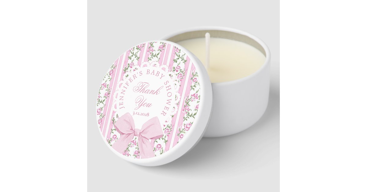 Love Shack Baby Coquette Pink Bow Thank you Mini Candle Favors | Zazzle