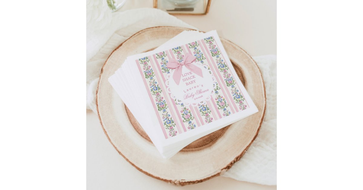 Love Shack Baby Pink Bow Rose Baby Shower Napkins | Zazzle