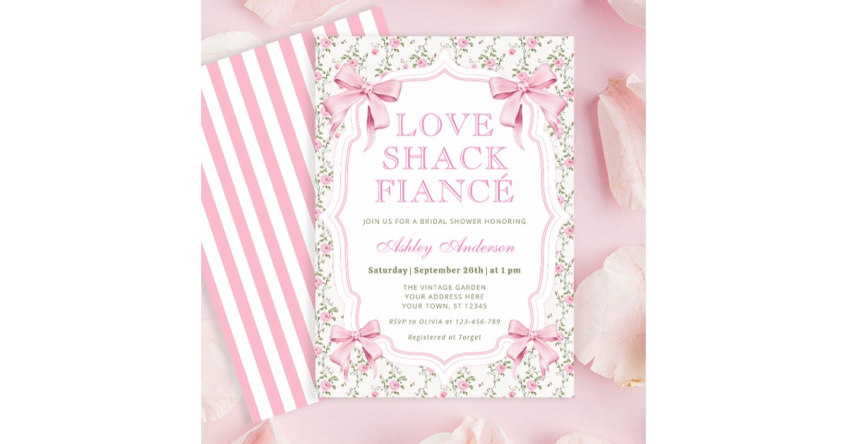 Love Shack Fiance Pink Bow Bridal Shower Invitation | Zazzle