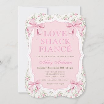 Love Shack Fiance Pink Bow Coquette Bridal Shower Invitation | Zazzle