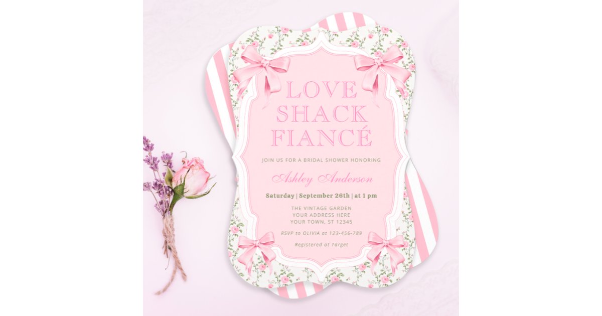 Love Shack Fiance Pink Bow Coquette Bridal Shower Invitation | Zazzle