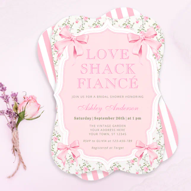 Love Shack Fiance Pink Bow Coquette Bridal Shower Invitation | Zazzle