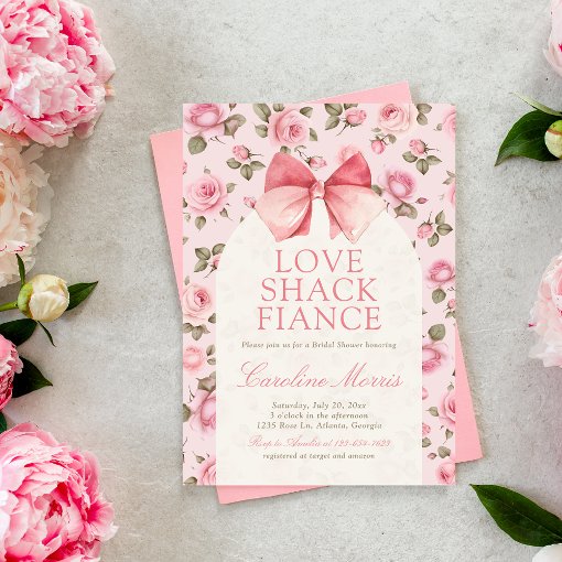 Love Shack Fiance Pink Flowers Bridal Shower Invitation | Zazzle