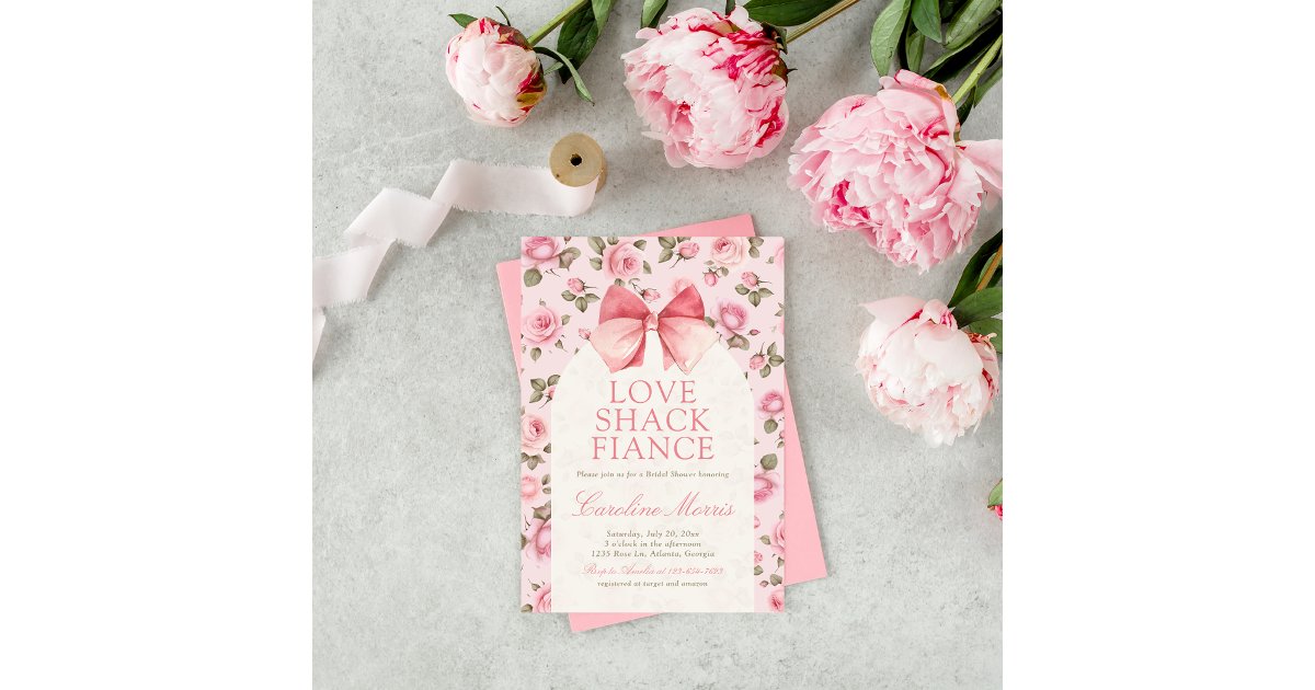 Love Shack Fiance Pink Flowers Bridal Shower Invitation | Zazzle