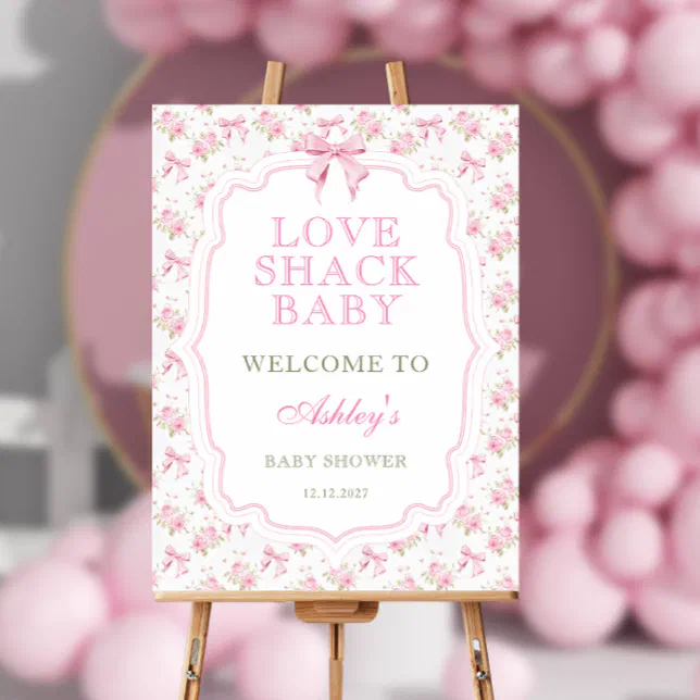 Love Shack Pink Bow Baby Shower Welcome Foam Board | Zazzle