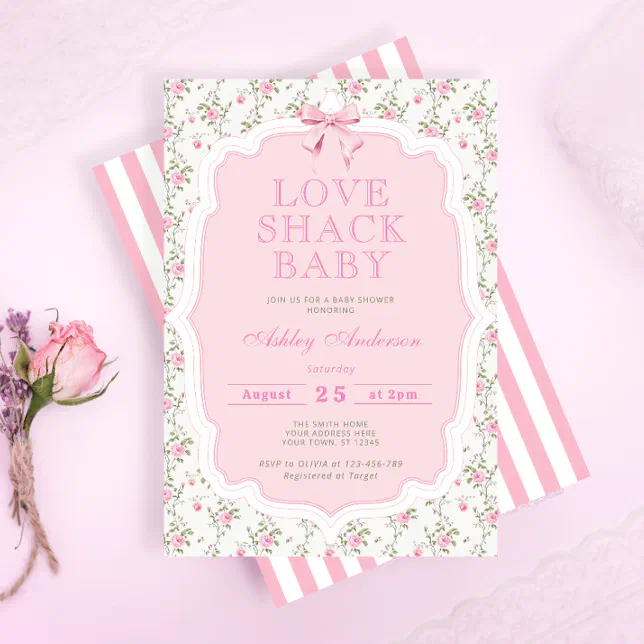 Love Shack Rose Floral Elegant Baby Shower Invitation | Zazzle