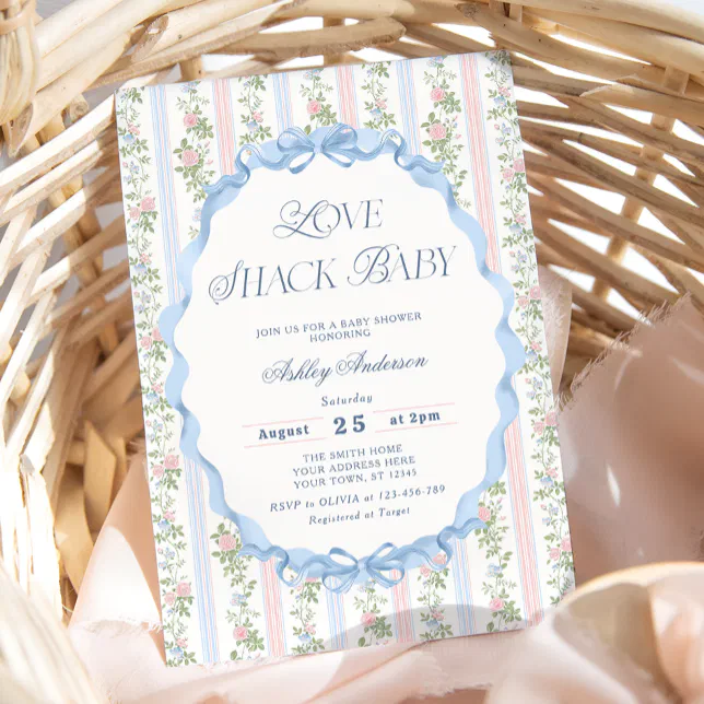 Love Shack Vintage Rose Floral Elegant Baby Shower Invitation | Zazzle