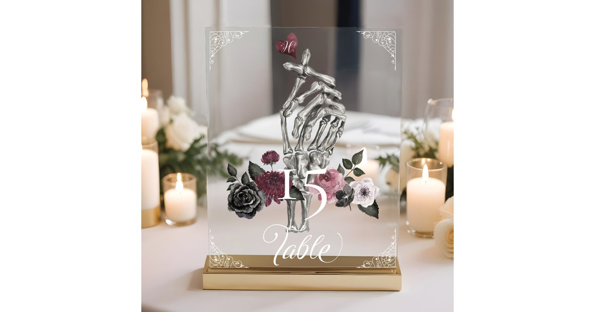 Love Skeleton Hand Gesture Halloween Black Wedding Acrylic Sign | Zazzle