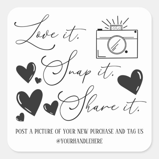 Love Snap Share Camera Hearts Script Etsy Business Square Sticker ...