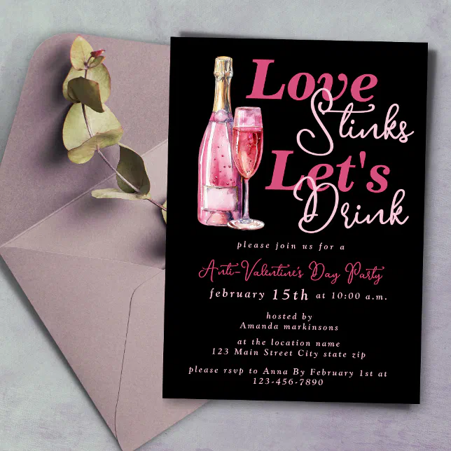Love Stinks Black Anti Valentine's Day Party Invitation | Zazzle