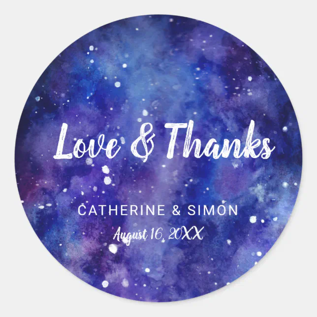 love & thanks elegant galaxy night sky stars chic classic round sticker ...