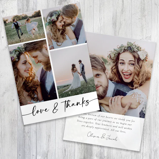 Love & Thanks Modern Five Photo Wedding Thank You Card | Zazzle