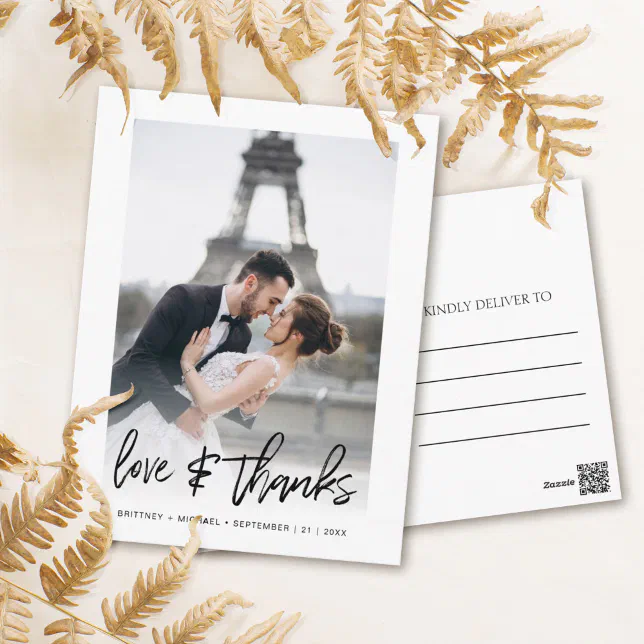 Love & Thanks Modern Photo Thank You Postcard | Zazzle