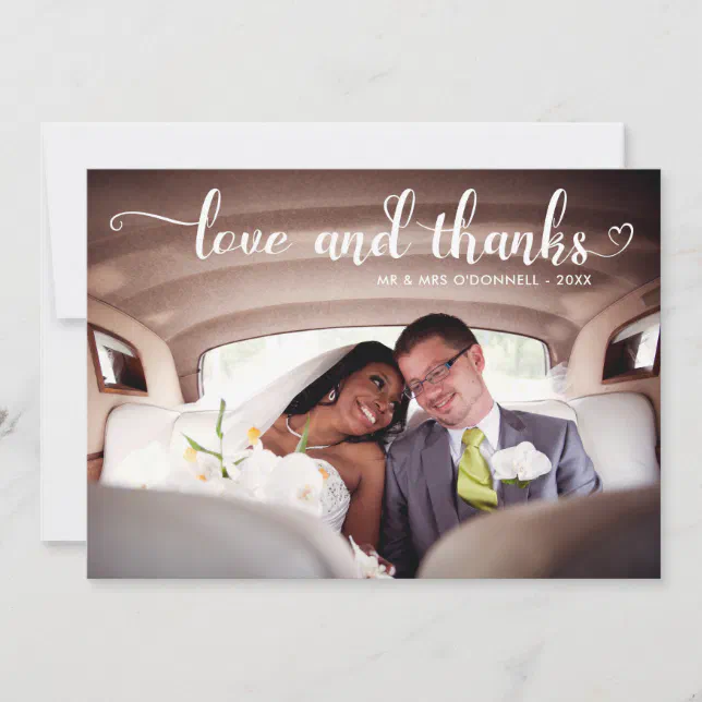 Love & Thanks Romantic Wedding Photo Thank You Card | Zazzle