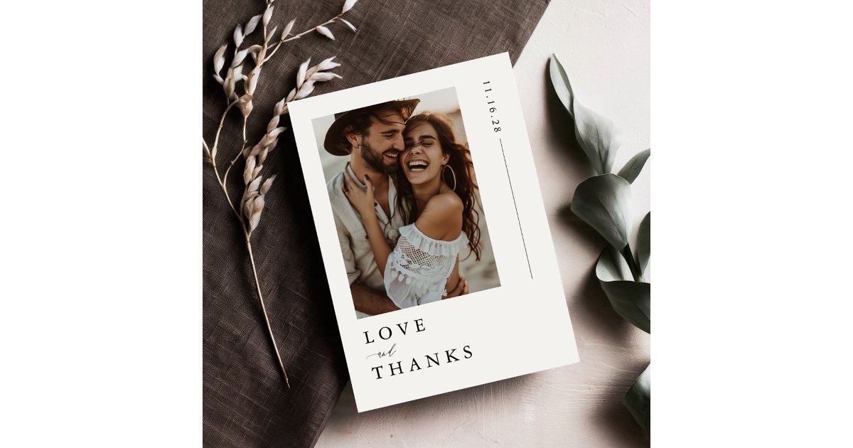 Love & Thanks | Simple Photo Wedding Thank You Card | Zazzle