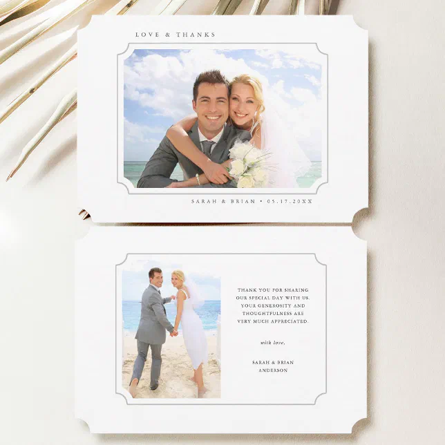 Love & Thanks Simple Wedding 2 Photo Thank You Card | Zazzle