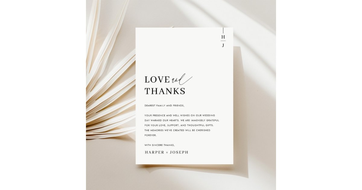 Love & Thanks Simple Wedding Thank You Place Card | Zazzle