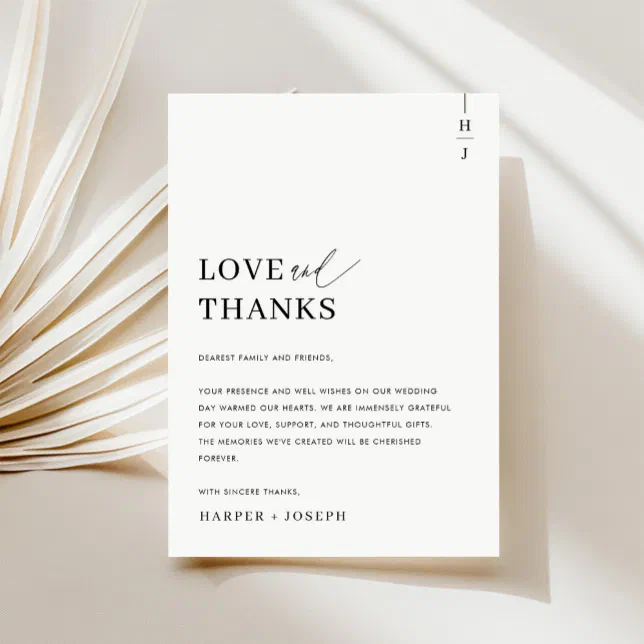 Love & Thanks Simple Wedding Thank You Place Card | Zazzle