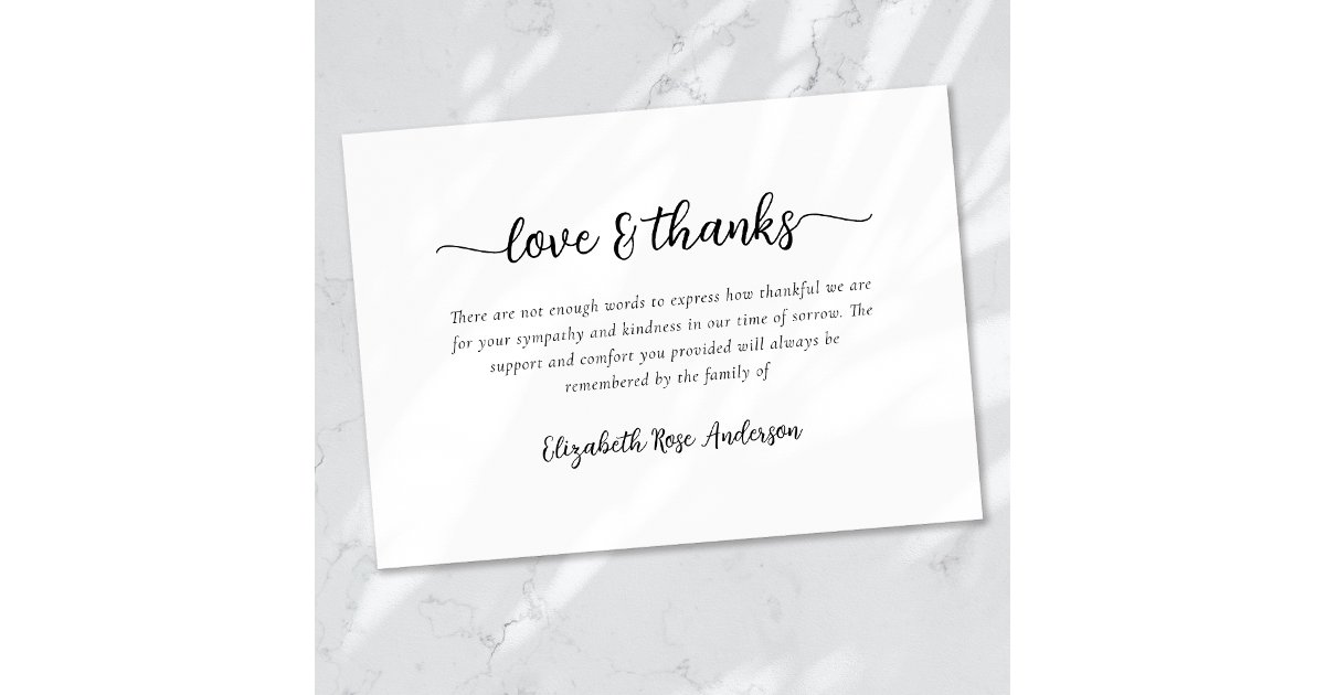 Love & Thanks Sympathy Funeral Thank You Card | Zazzle