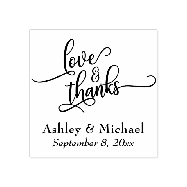 Love & Thanks Typography w/ Your Details Rubber Stamp | Zazzle