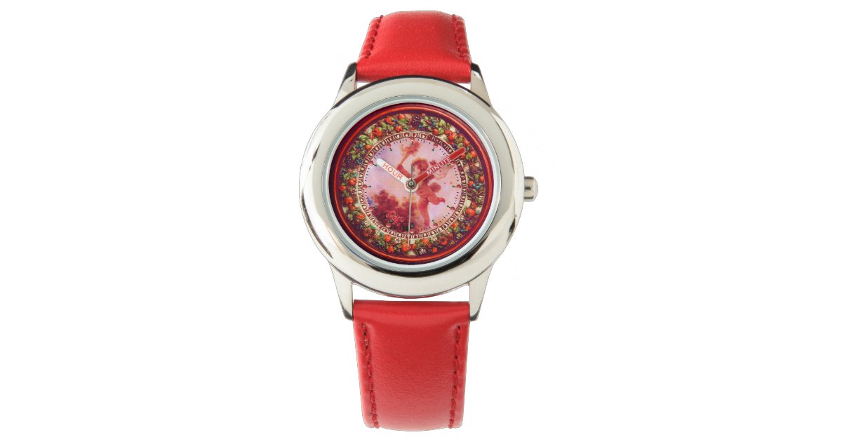 LOVE THE JESTER,CUPID IN RED PINK FLORAL CROWN WATCH | Zazzle