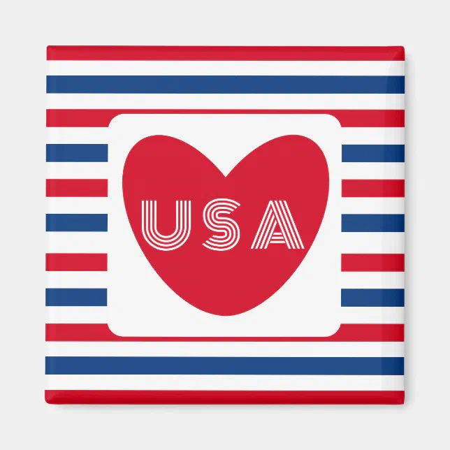 Love the USA Patriotic Red White Blue Fun Heart Magnet | Zazzle
