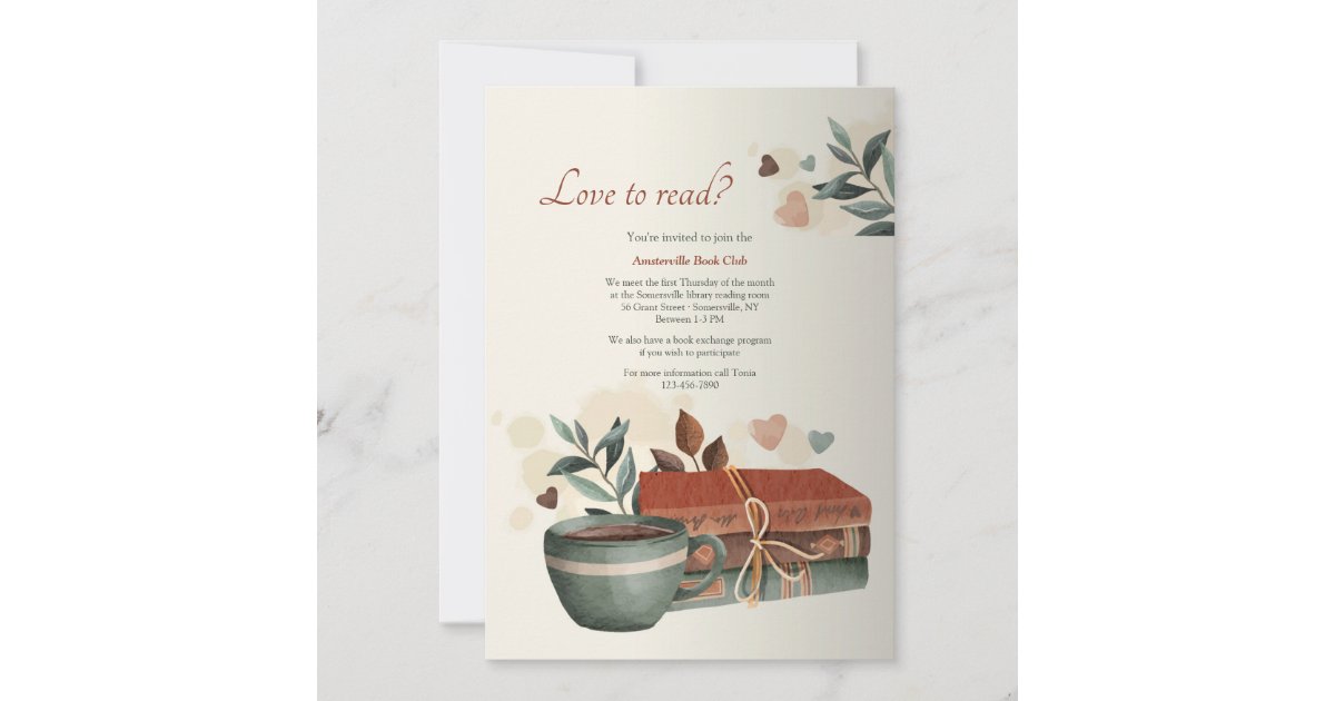Love to Read Book Club Invitation | Zazzle